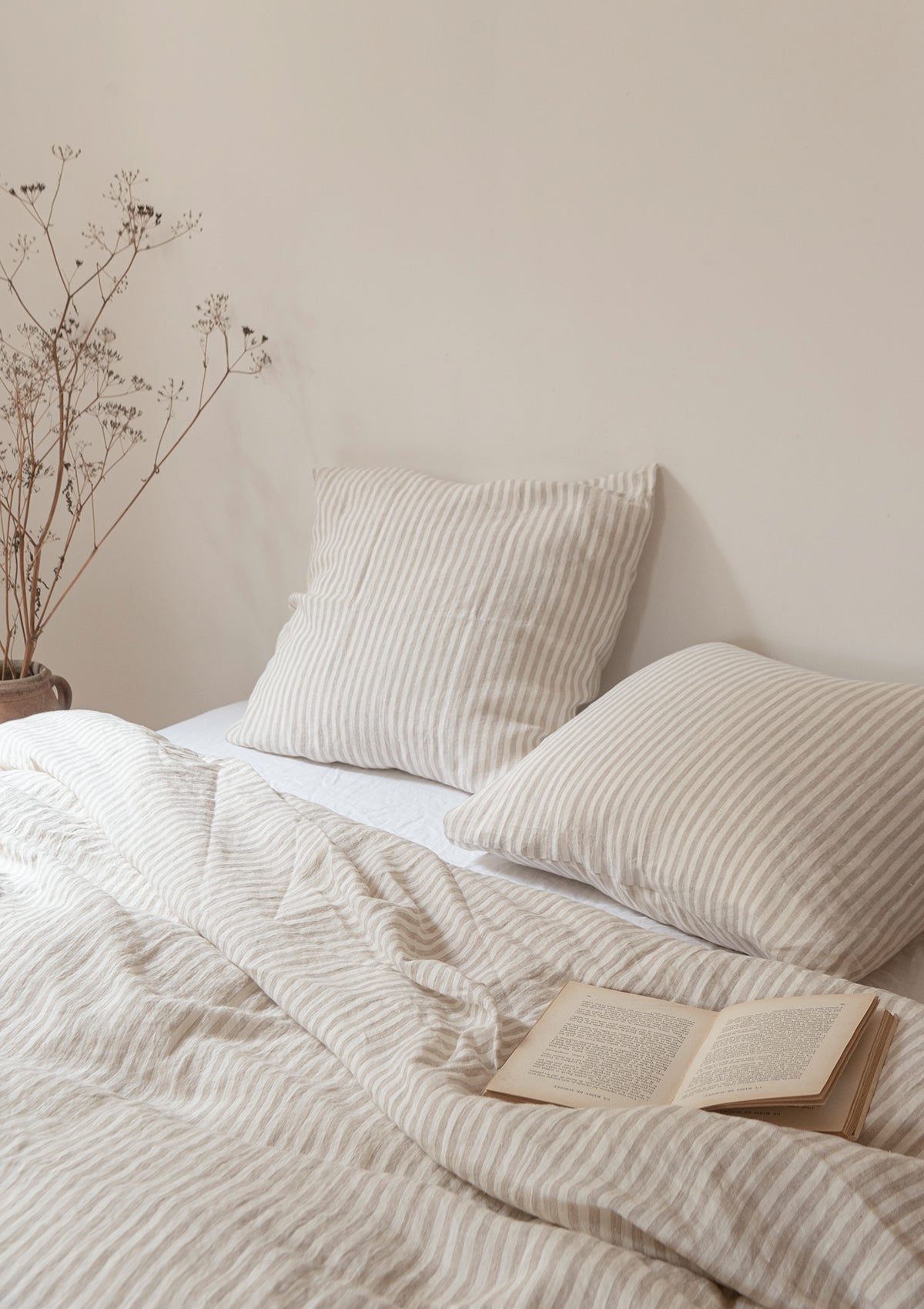 Beige Stripe Linen Pillowcases | April Notes
